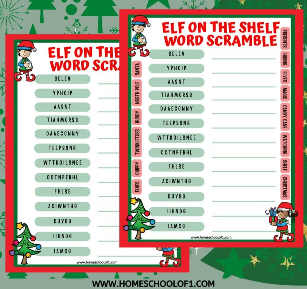 Get the free elf word scramble here!