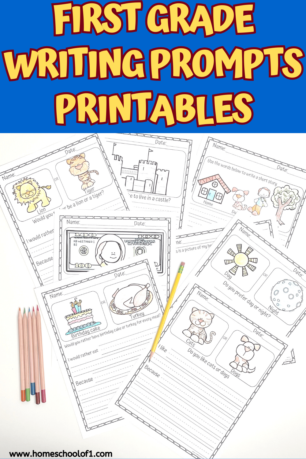 Get your free first grade printable writing prompts here!