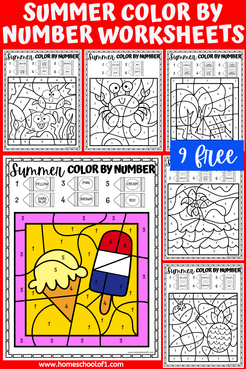 Get your free summer color by number worksheets here!