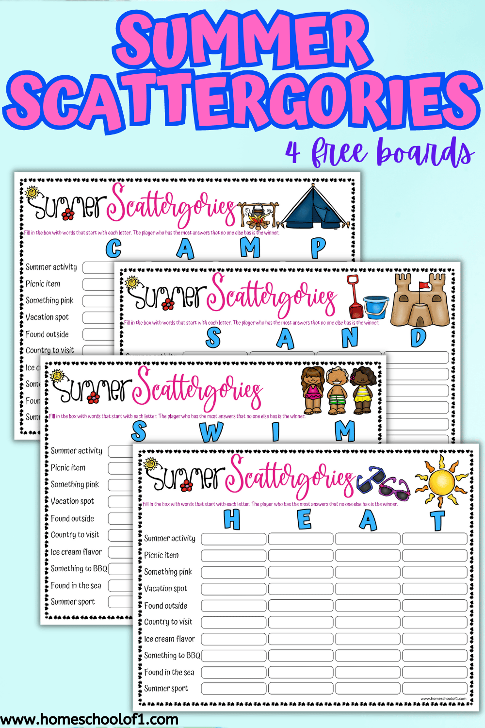Get your free summer scattergory boards here!