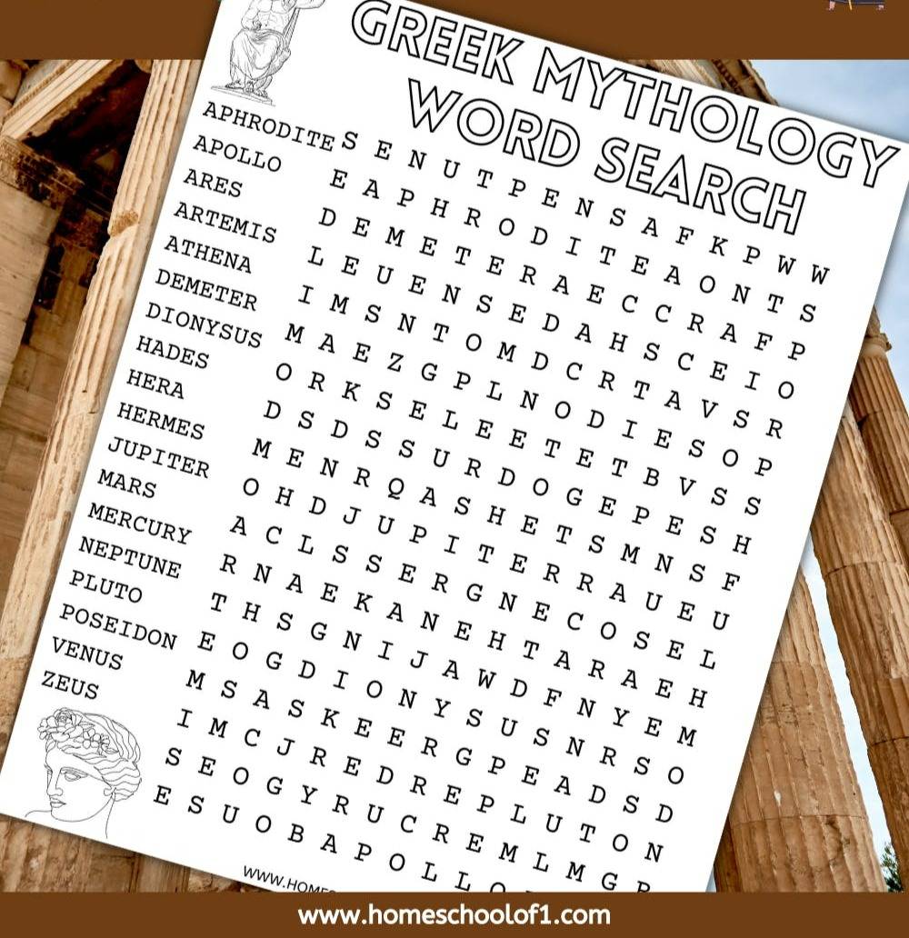Get the free Greek mythology word search here!