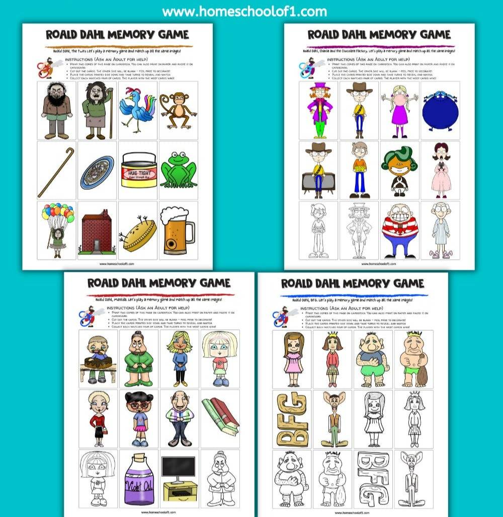 Get the free Roald Dahl memory game printable here!