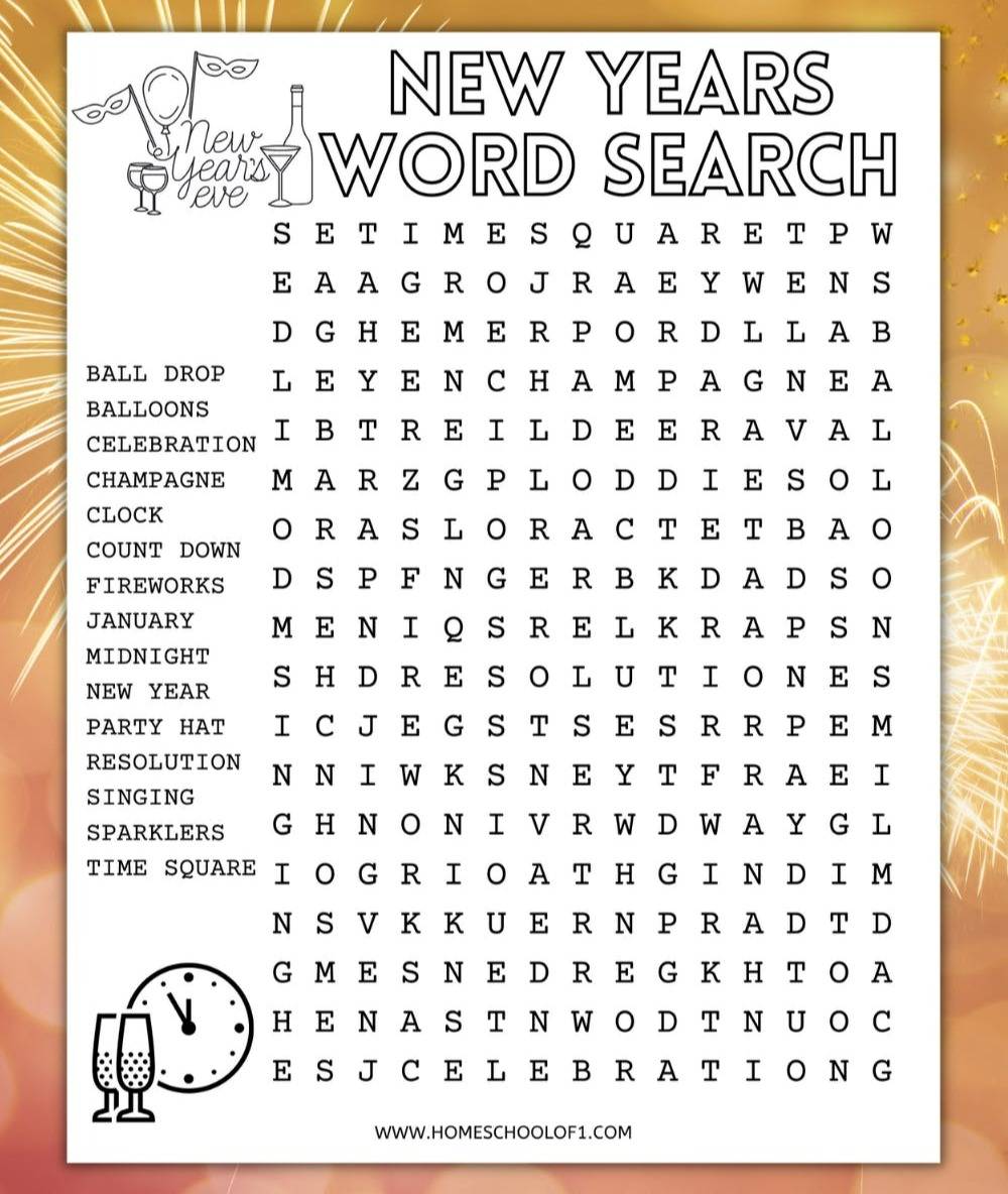 Get the free New Year word search here!