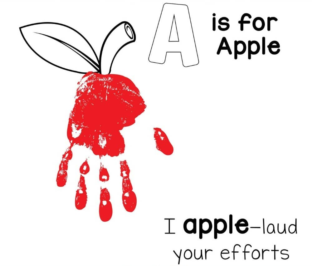 Get your free A is for Apple handprint art here!
