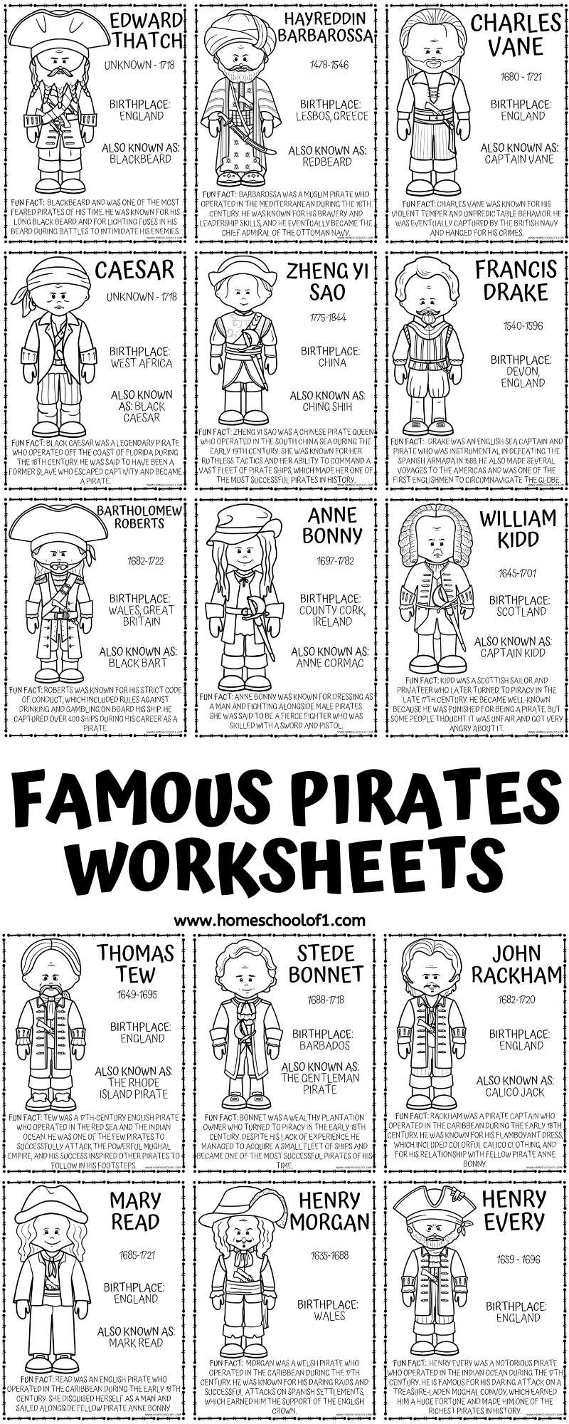 Pirate Worksheets