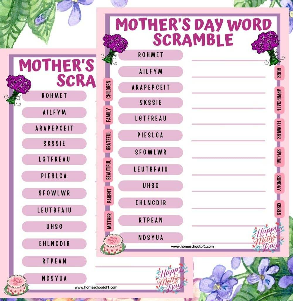 Get the free Mother's Day word scramble here!