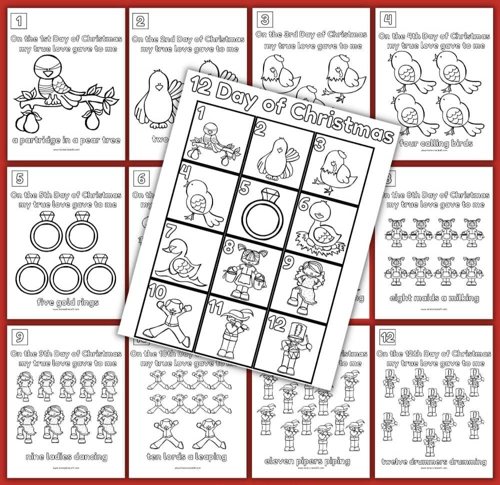 Get the 12 days of Christmas coloring pages here!