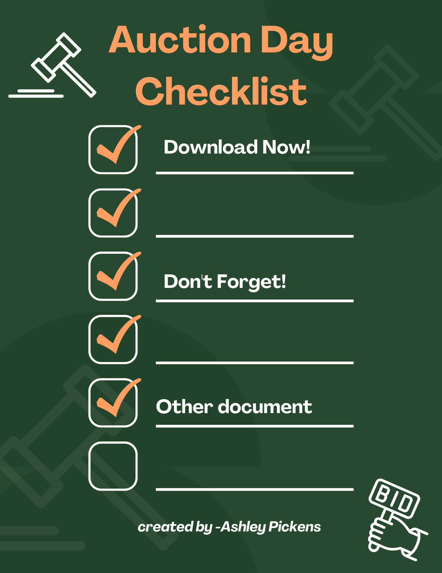 Get my FREE Auction Day Checklist now!