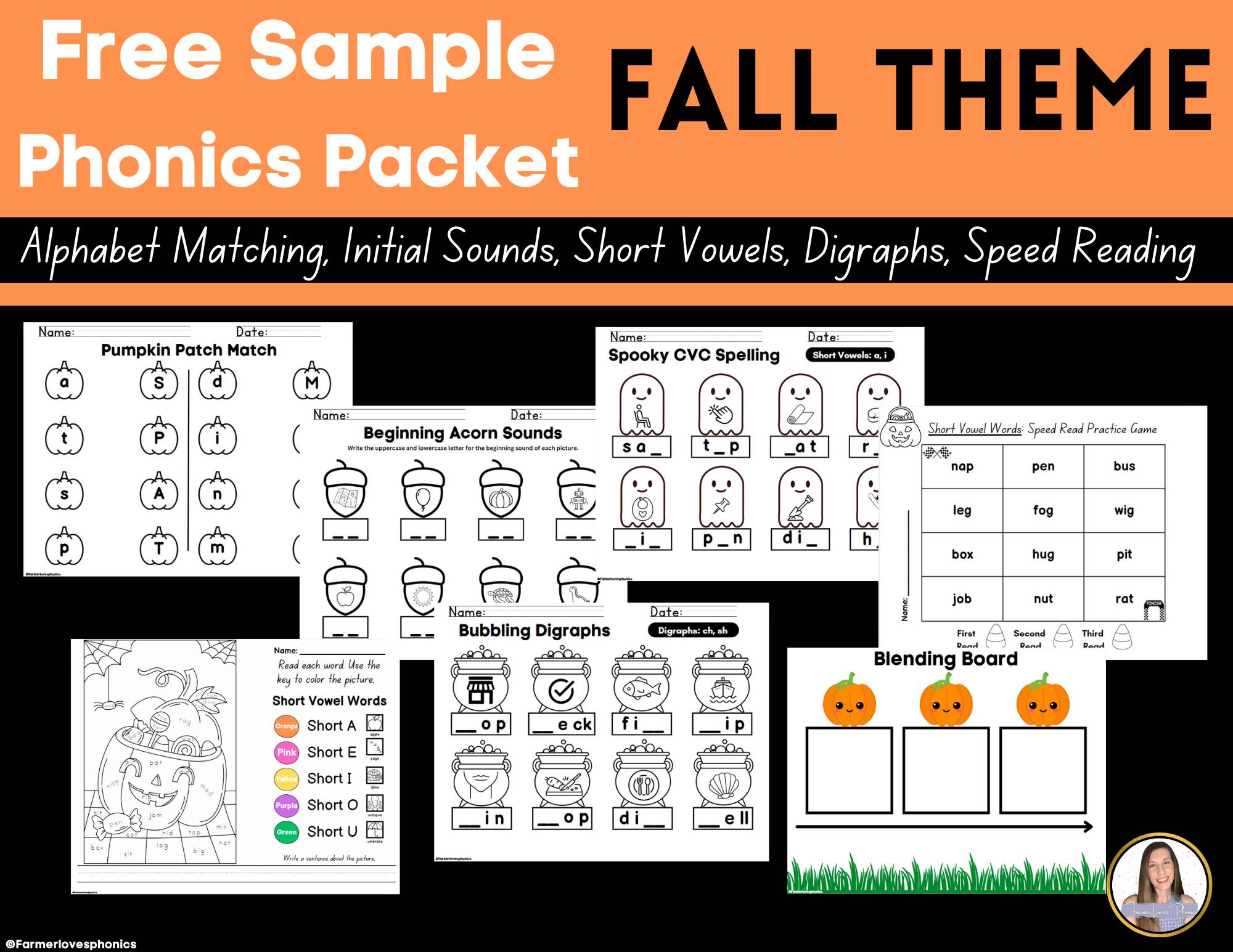 Get this FREE Fall Phonics Sample Packet!