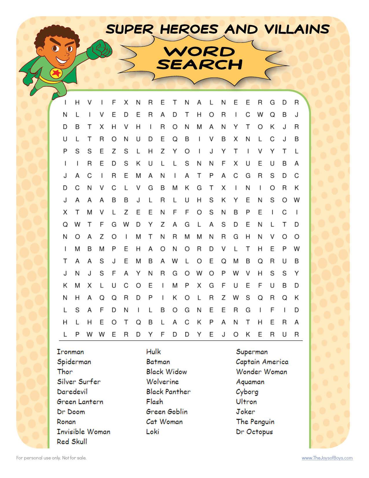 Superhero word search store