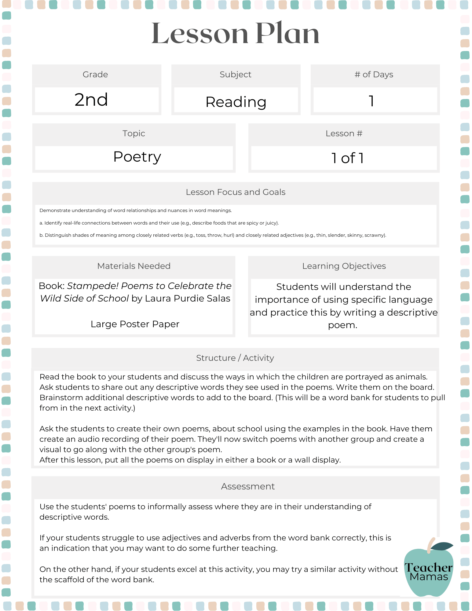 Get Your Free 2nd Grade Poetry Lesson Plan When You Sign Up!