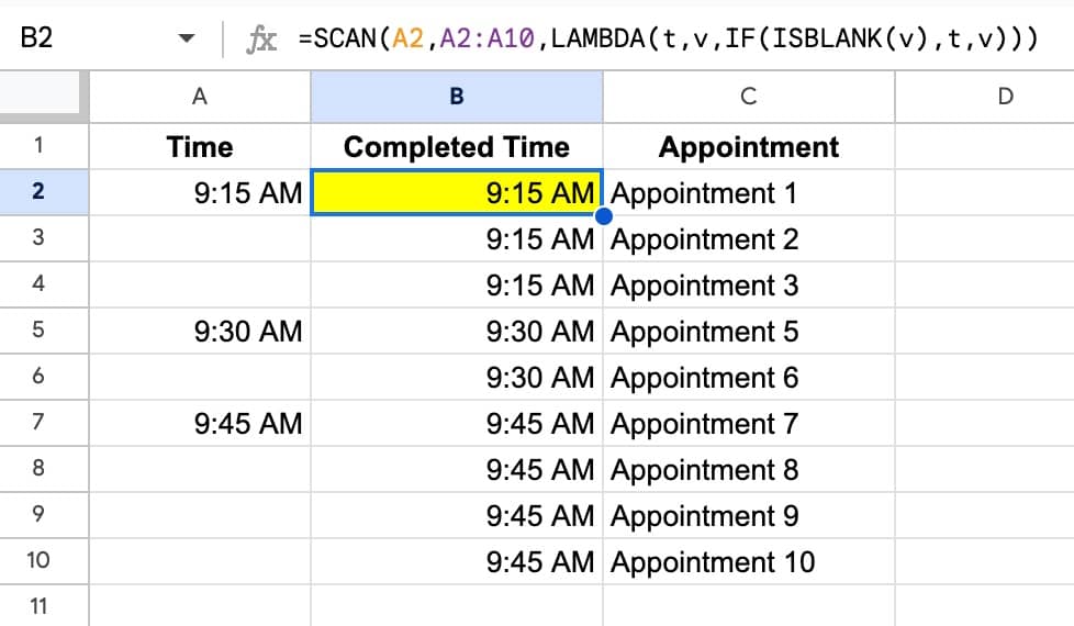 Sheets Tip 285: Fill in the Blanks with the SCAN Function