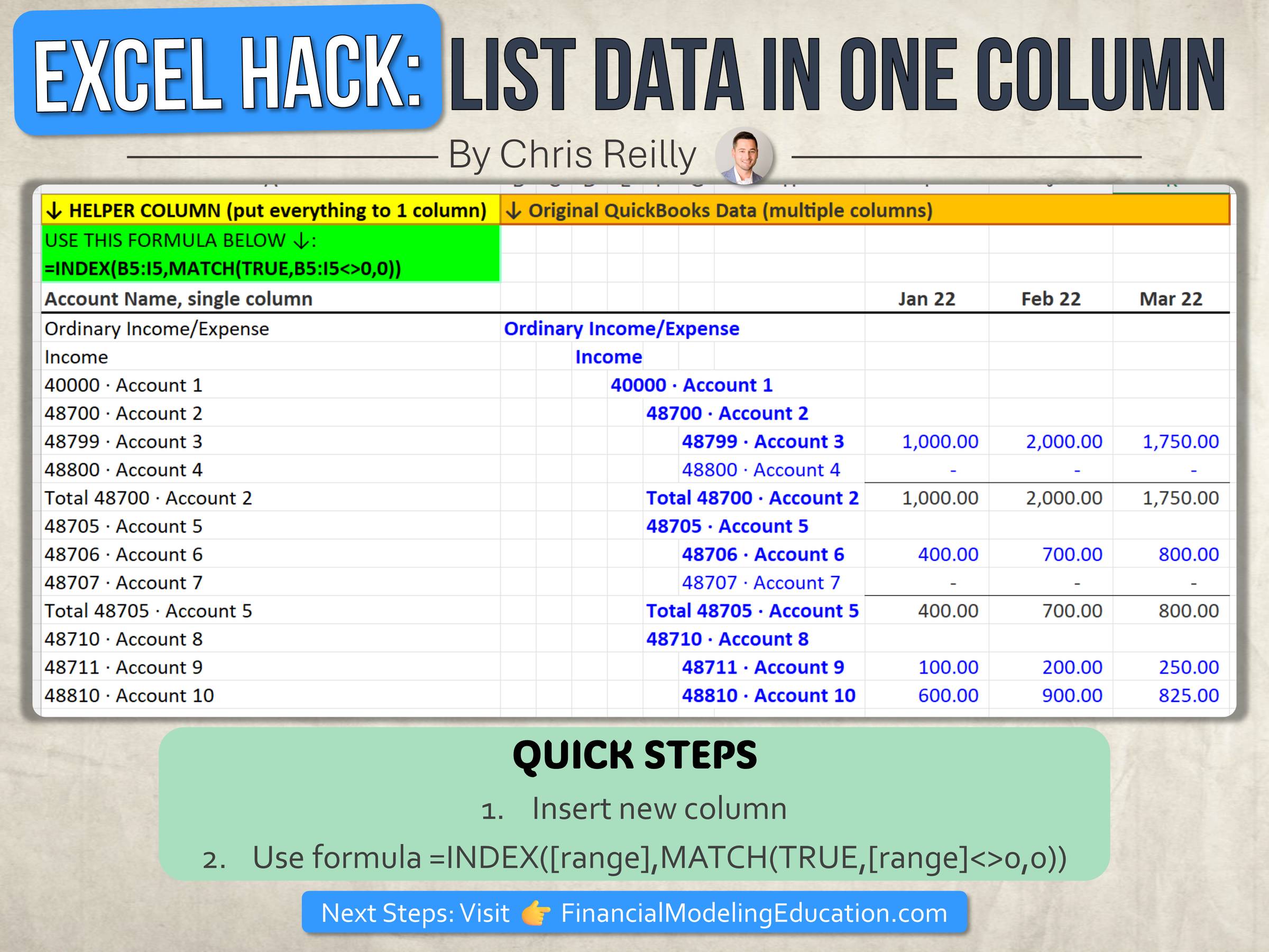 Free Data to Single Column Template in Excel