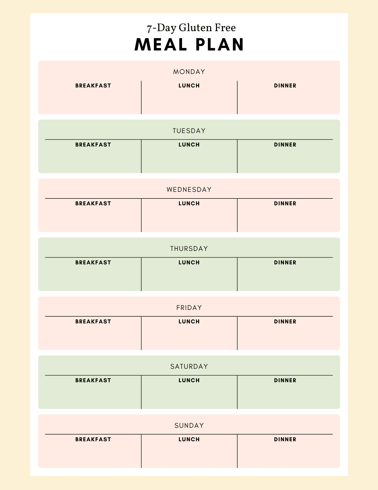 7-Day Gluten Free Meal Plan (Omnivore)