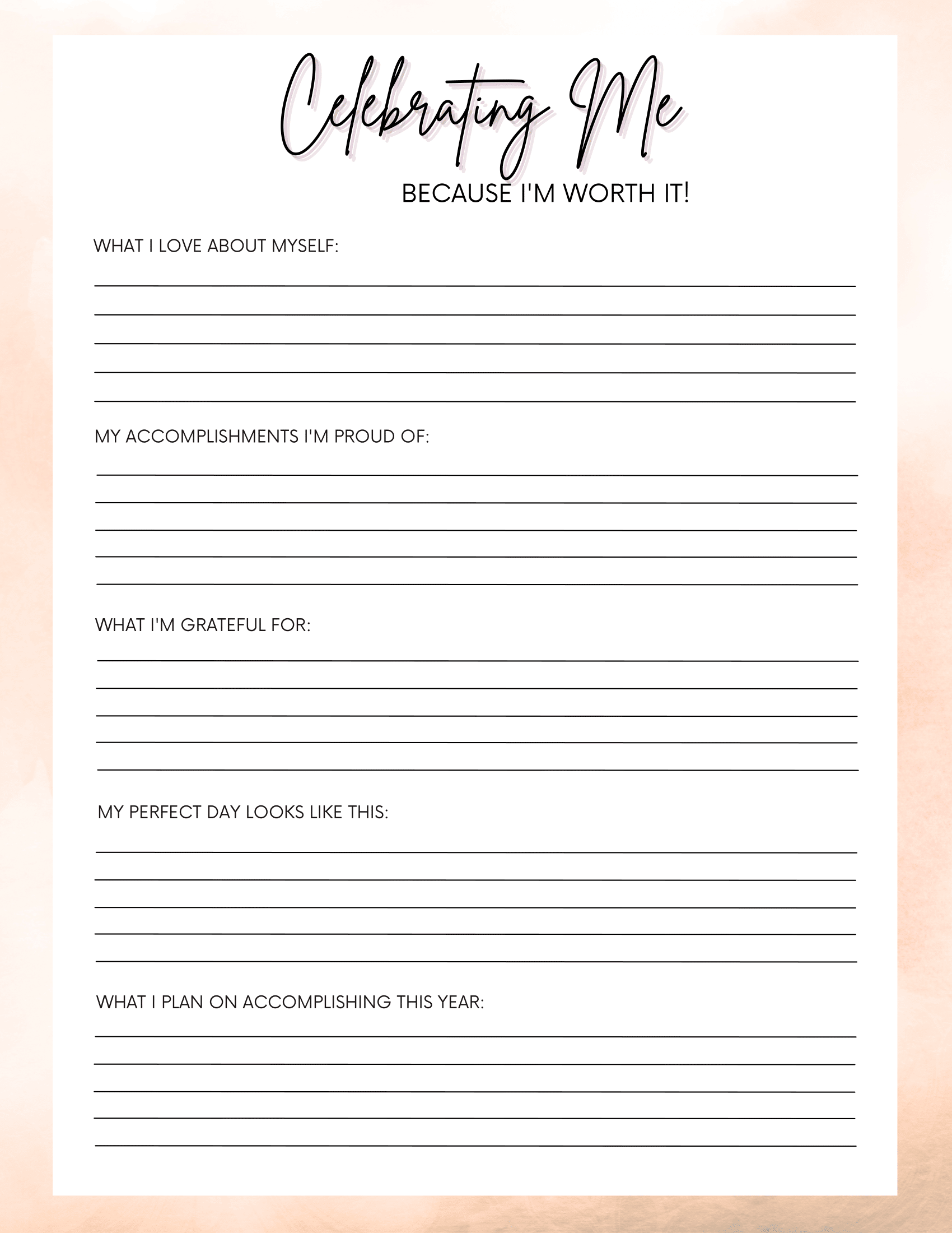 Celebrating Me Printable Sheet