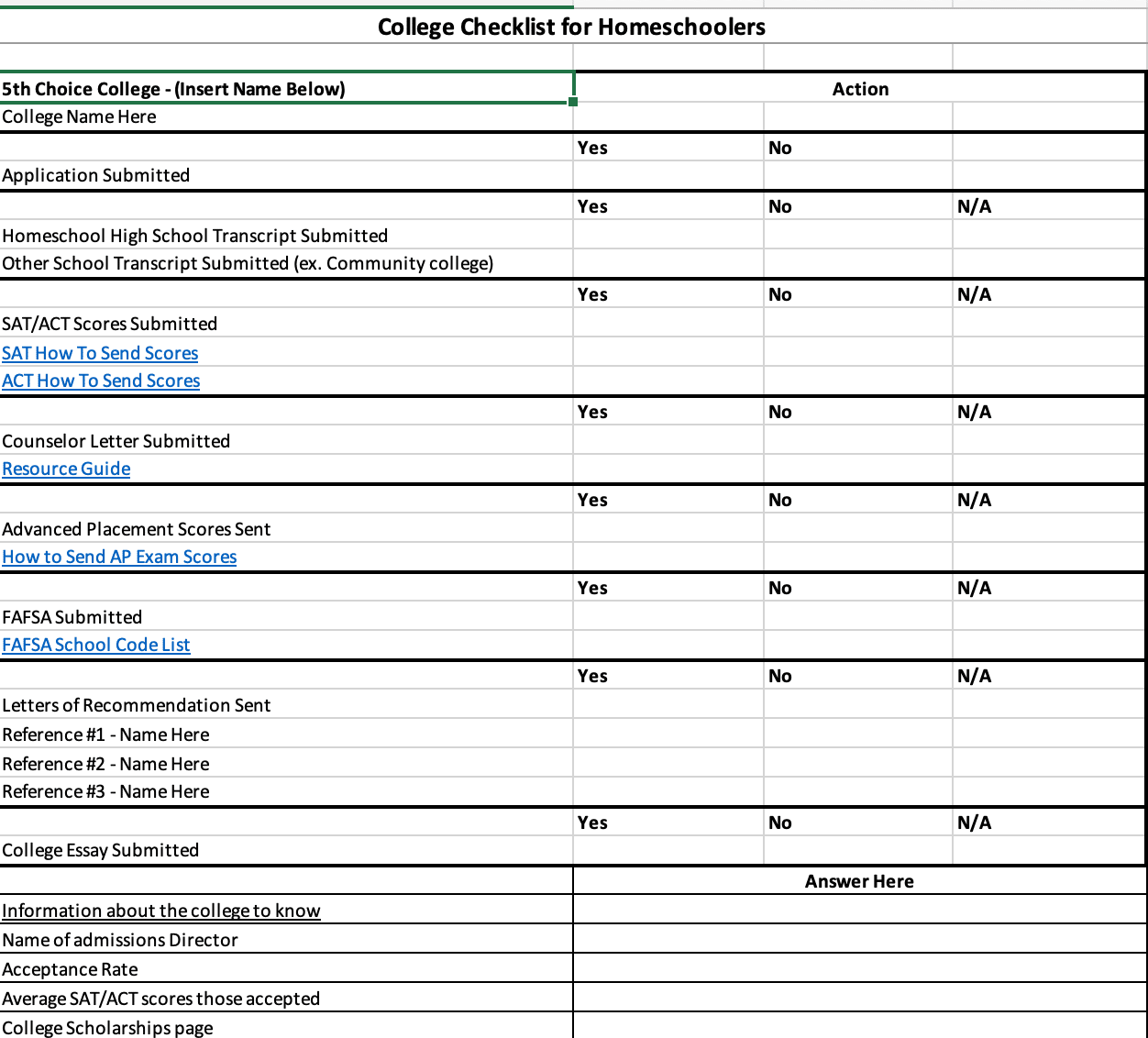 Get Your Free College Application Checklist Excel Spreadsheet