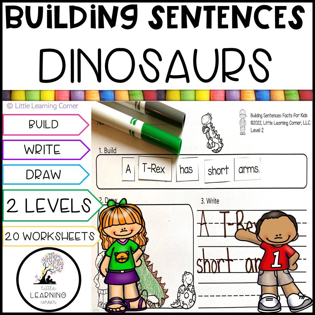 Grab Your Free Dinosaur Building Sentences worksheets!