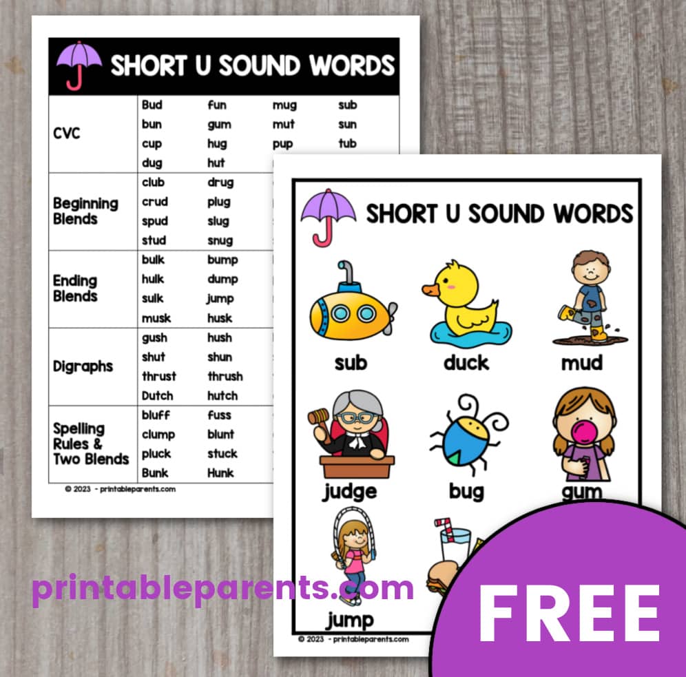 Short u Vowel Sounds List & Chart