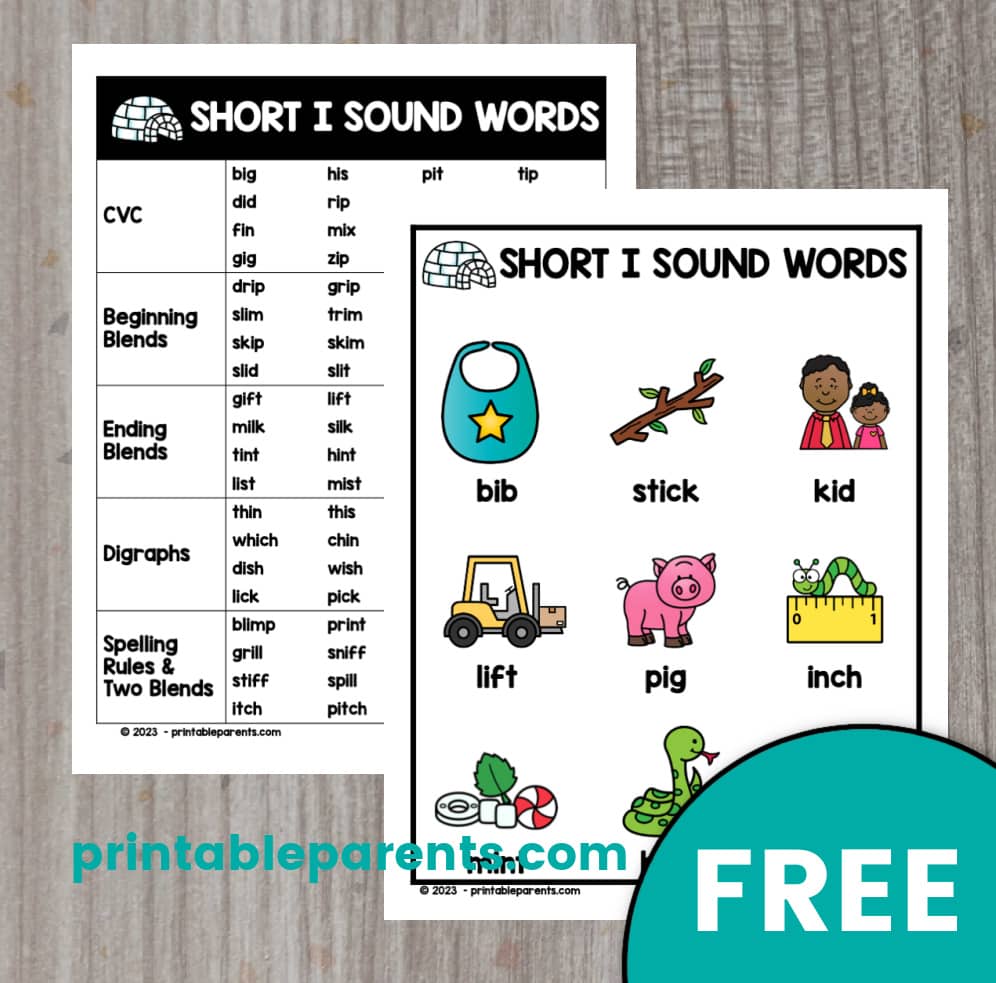 Short I Vowel Sounds List Chart