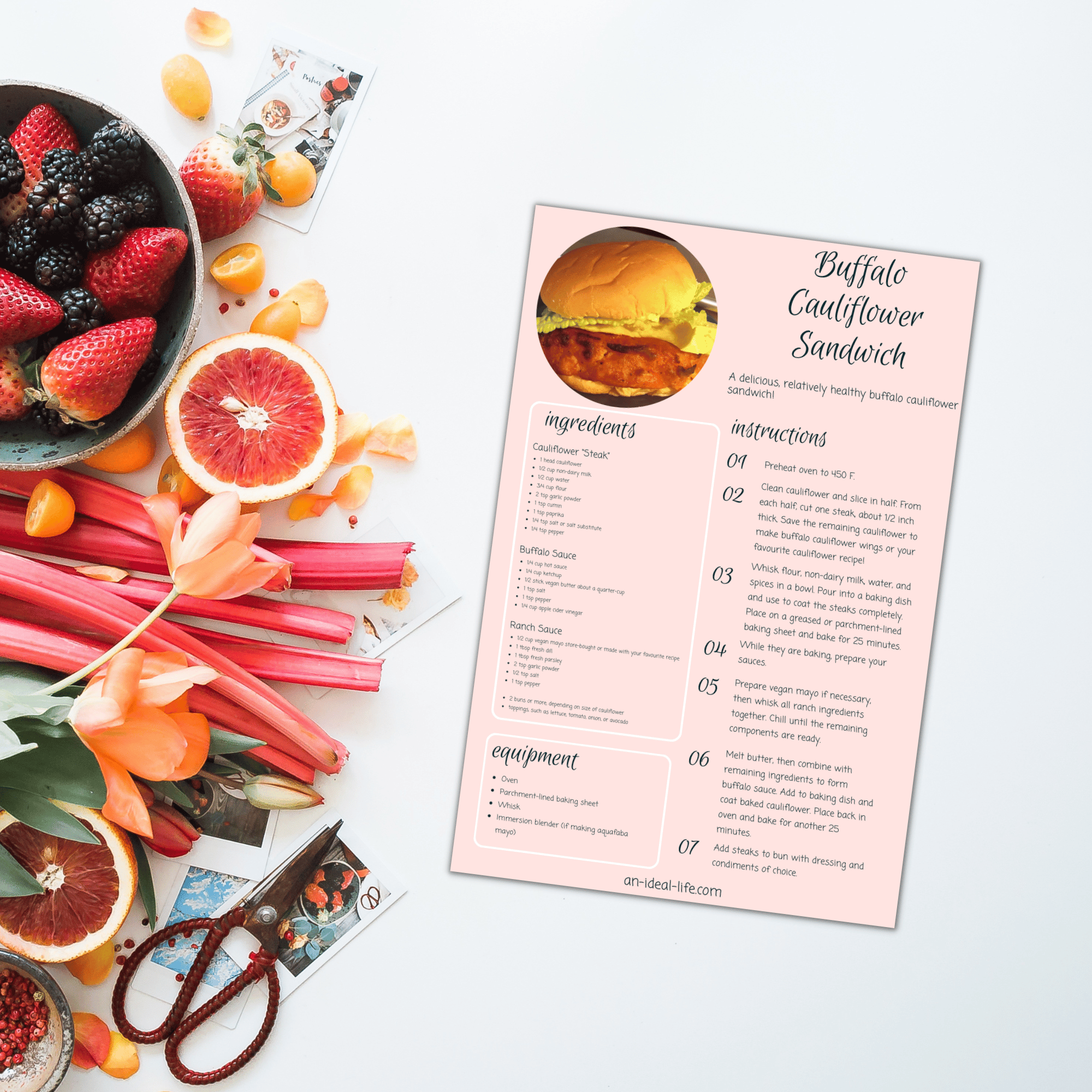 Freebie Buffalo Cauliflower Sandwich Recipe Card landing page