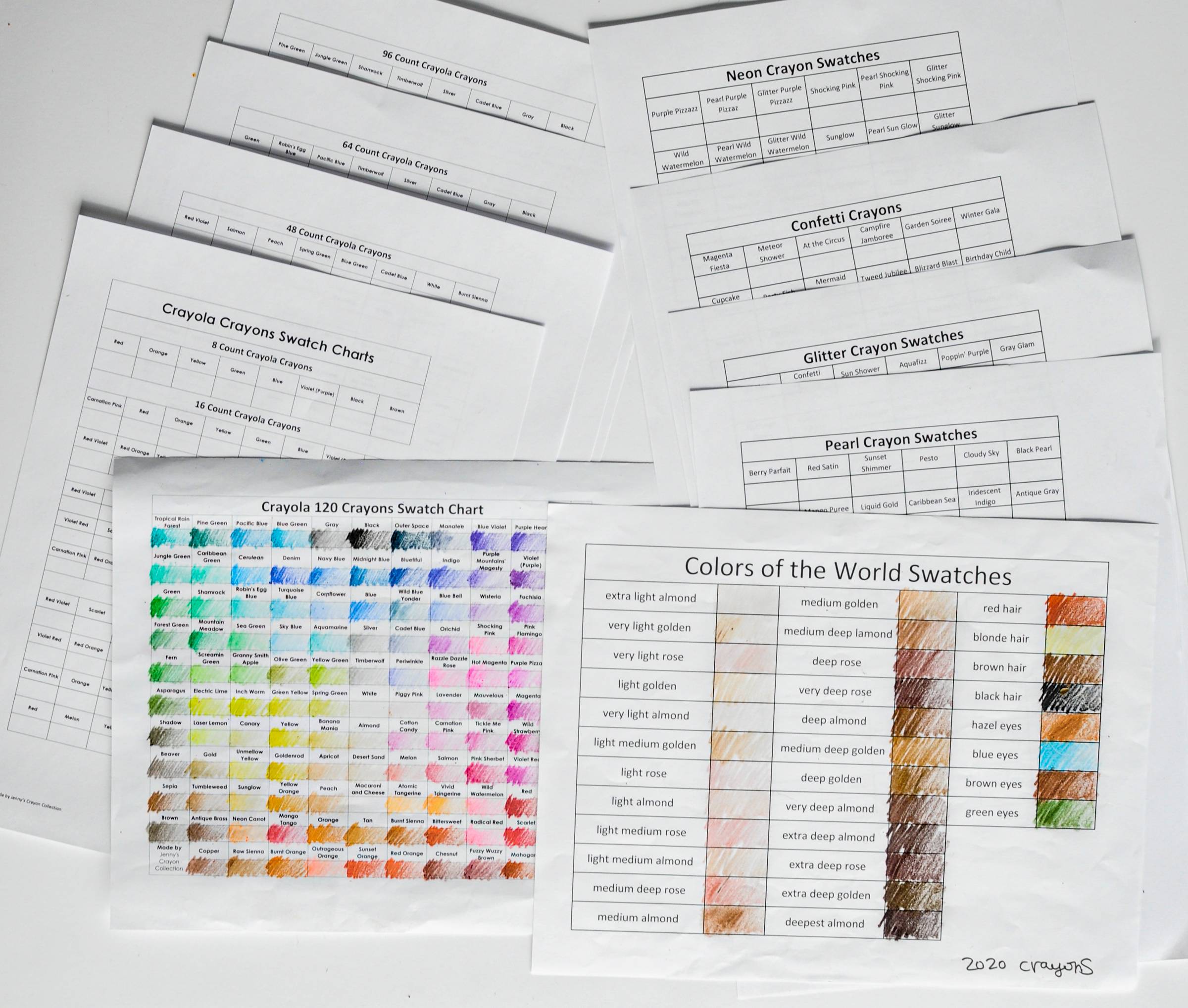 Crayola Crayons Swatch Charts
