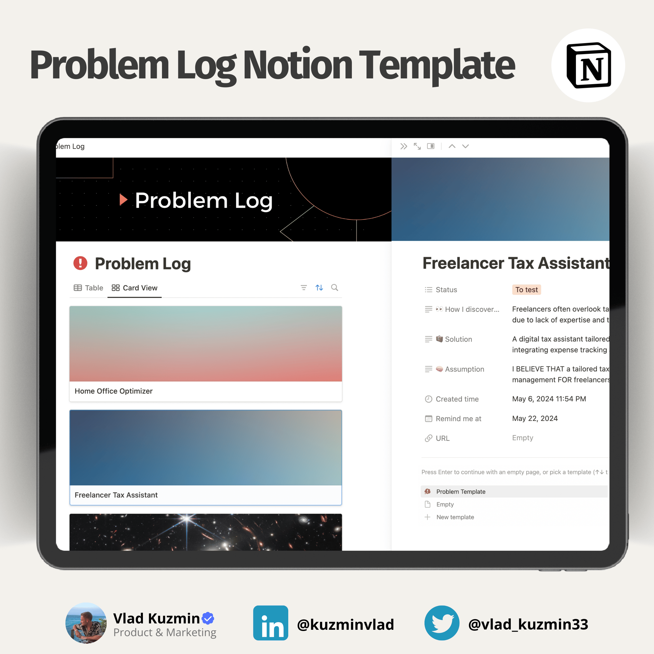 Notion Problem Log Template Notion Problem Log Template