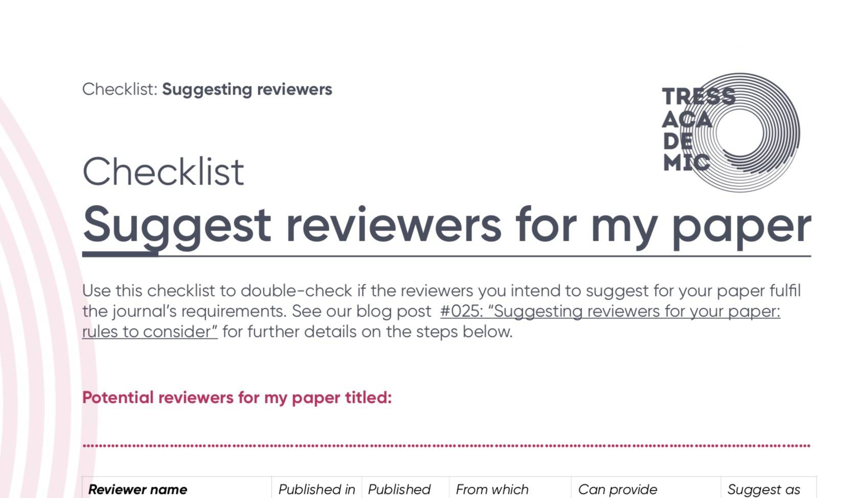 Download our FREE Checklist: Suggest reviewers for my paper