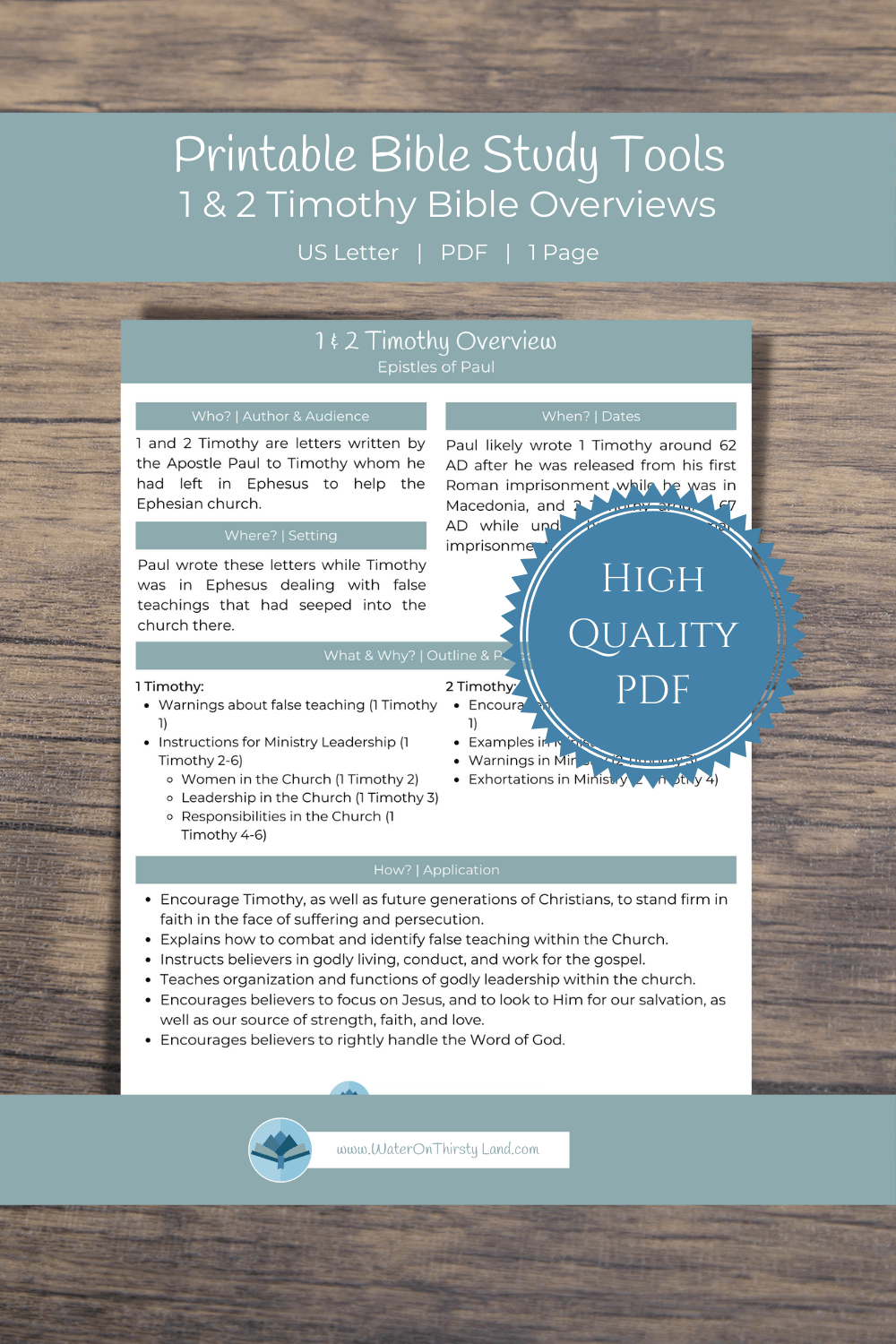 1 & 2 Timothy Overview Printable