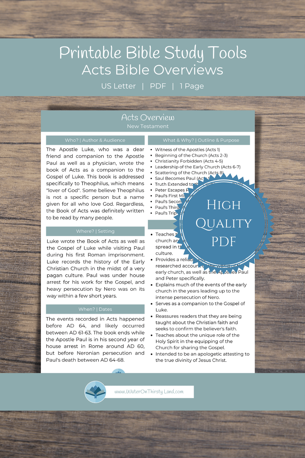 Book Of Acts Overview Printable