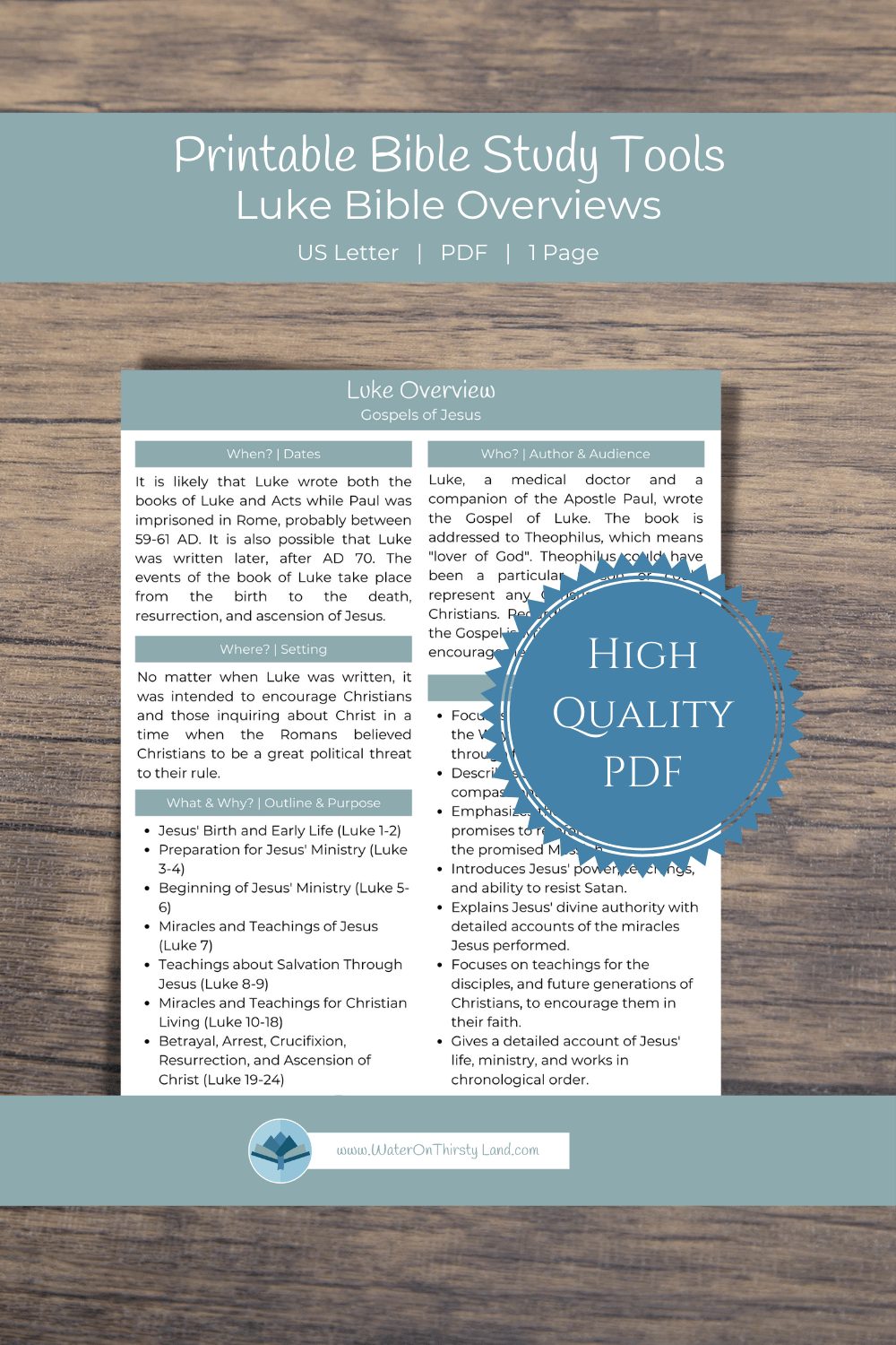 Gospel of Luke Overview Printable