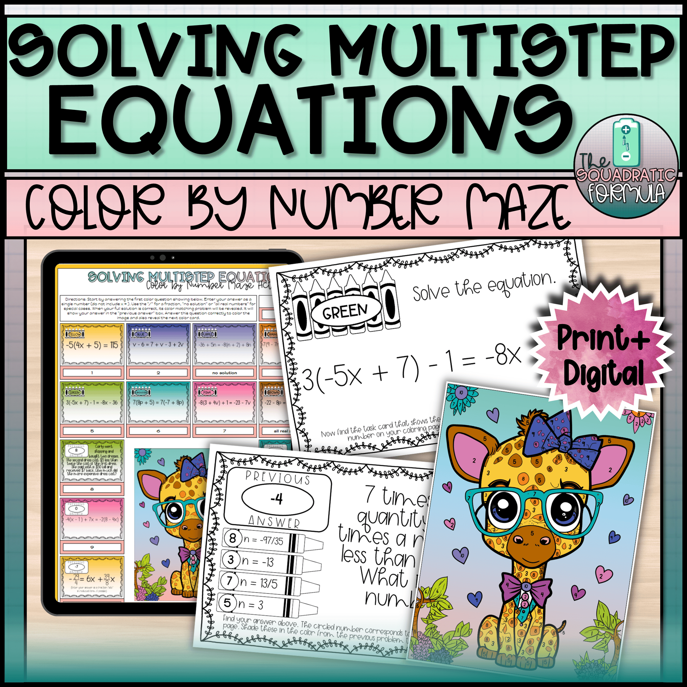 Multistep Equations Color By Number Maze Activity