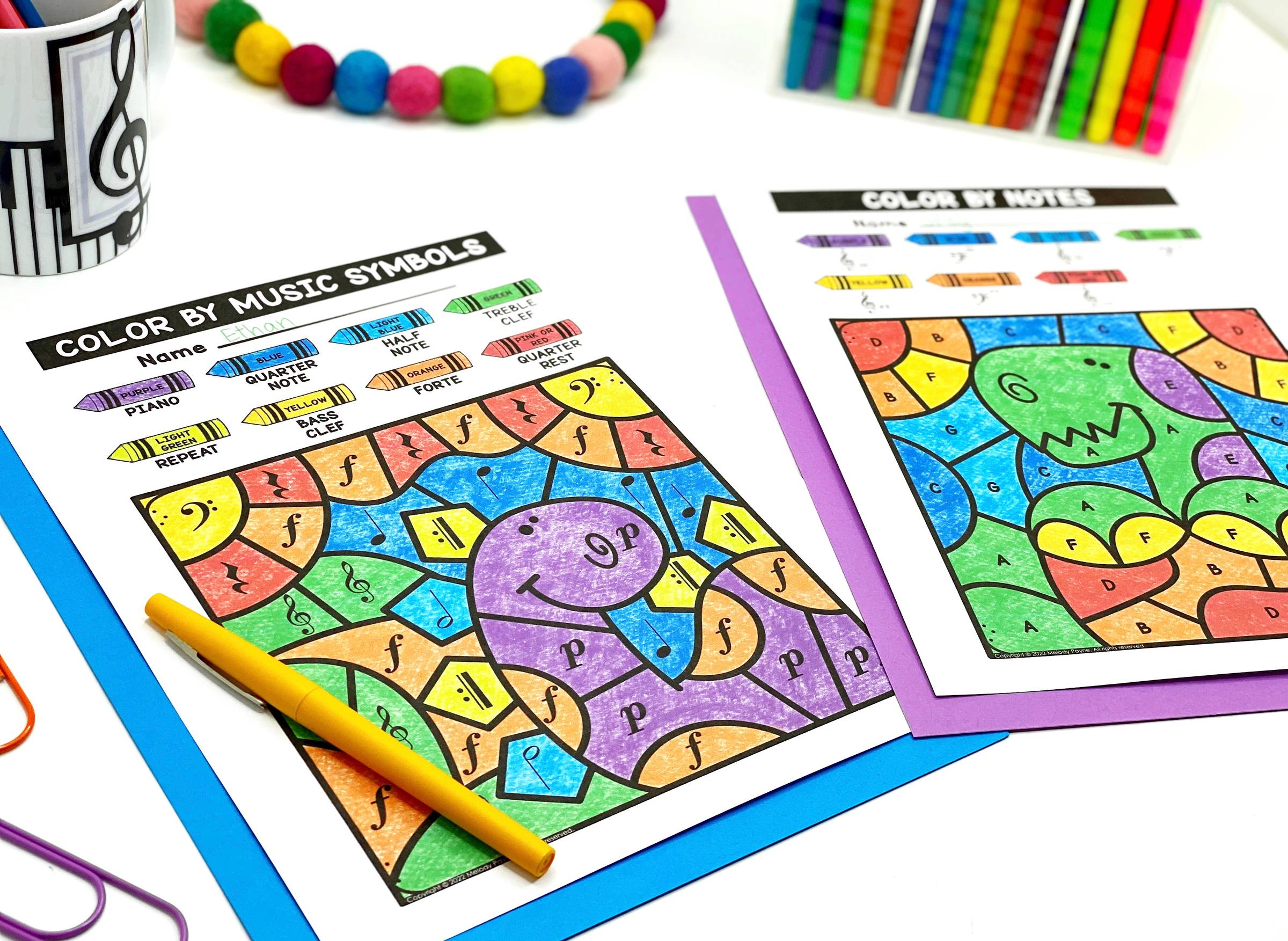 Dinosaurs Color-By-Music for Beginning Piano Lessons