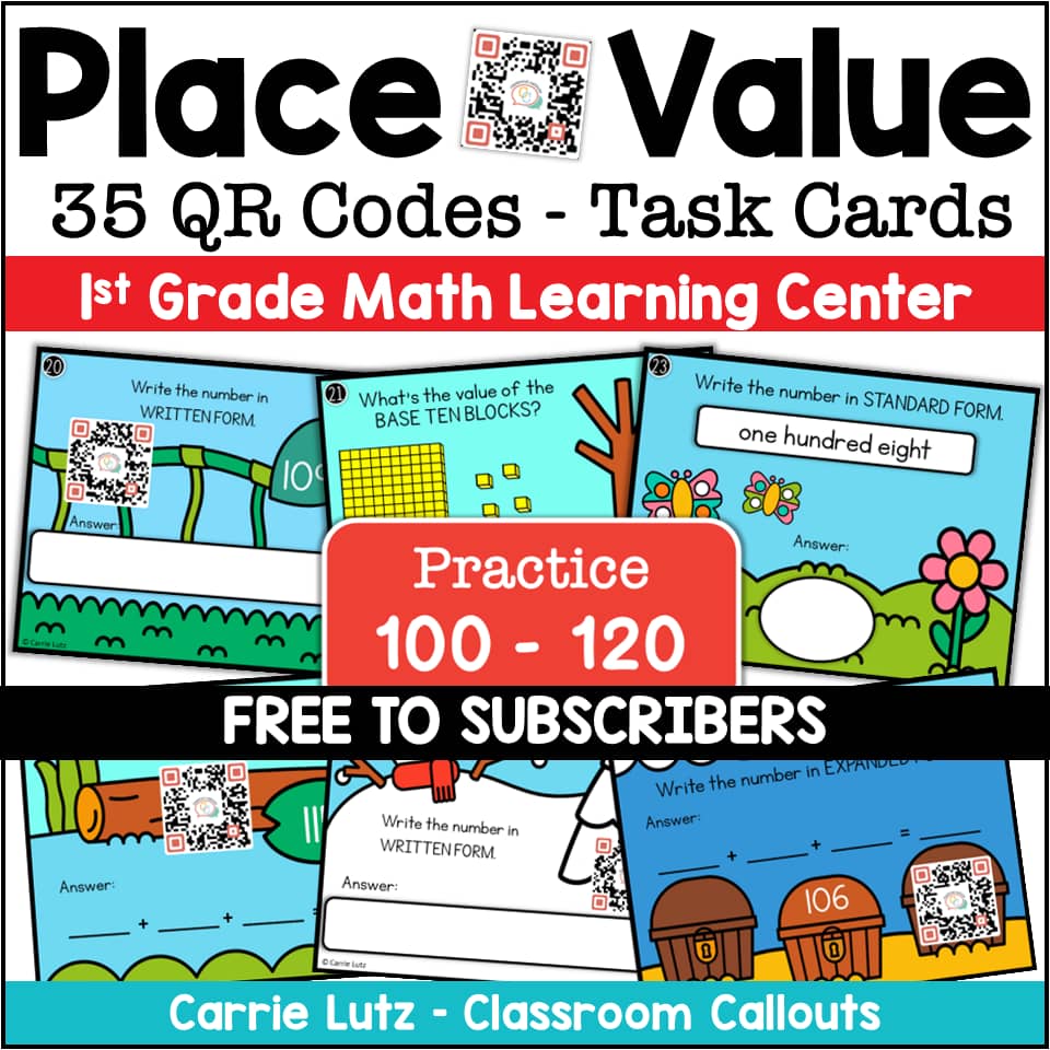QR Code Place Value Task Cards 100 to 120