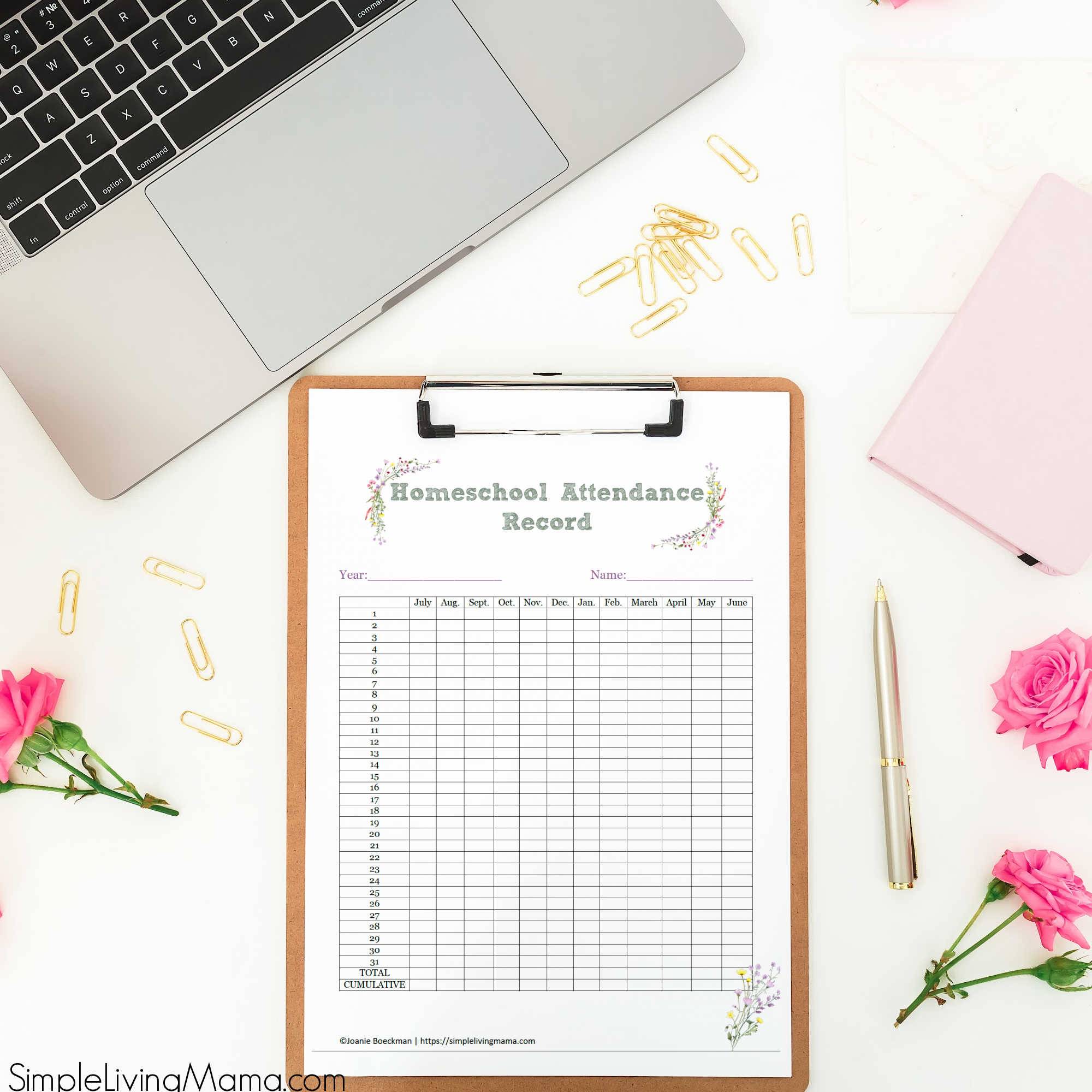 Free Printable Homeschool Attendance Sheet - Simple Living Mama