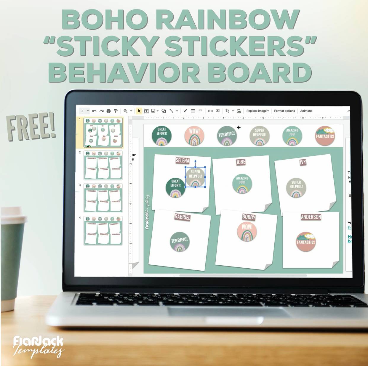 FREE Boho Rainbow Behavior Board PLUS Digital Stickers Template