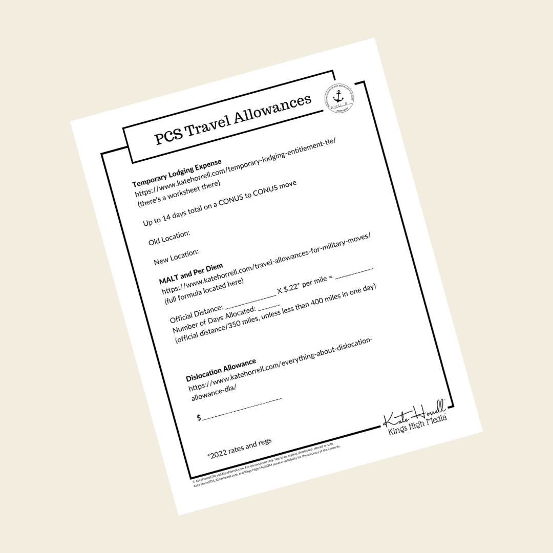 Military PCS Travel Allowances