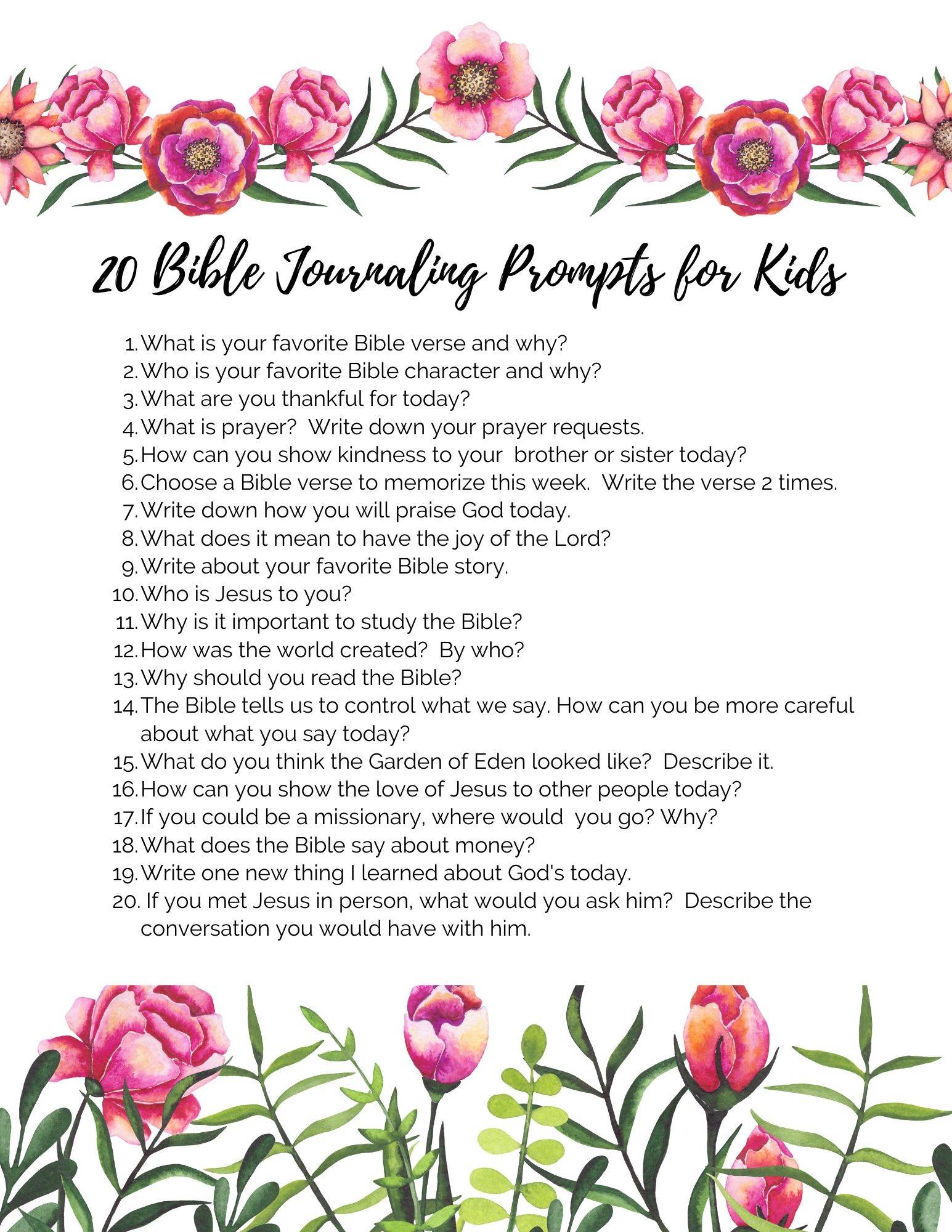 Bible Writing Prompts for Kids - Faith, Hope & Joy