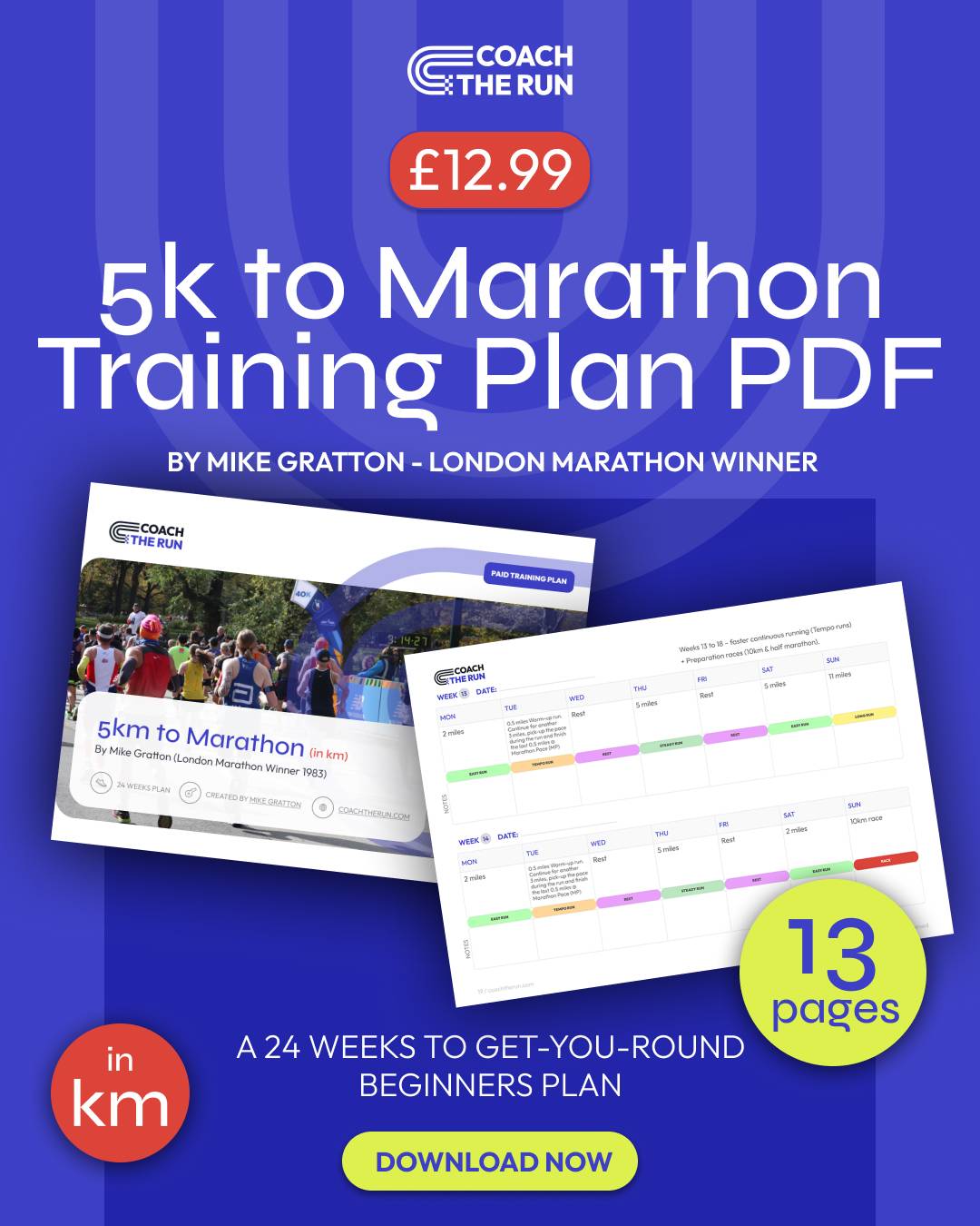 Couch 5k to Marathon PDF Training Plan by Mike Gratton (KM version)