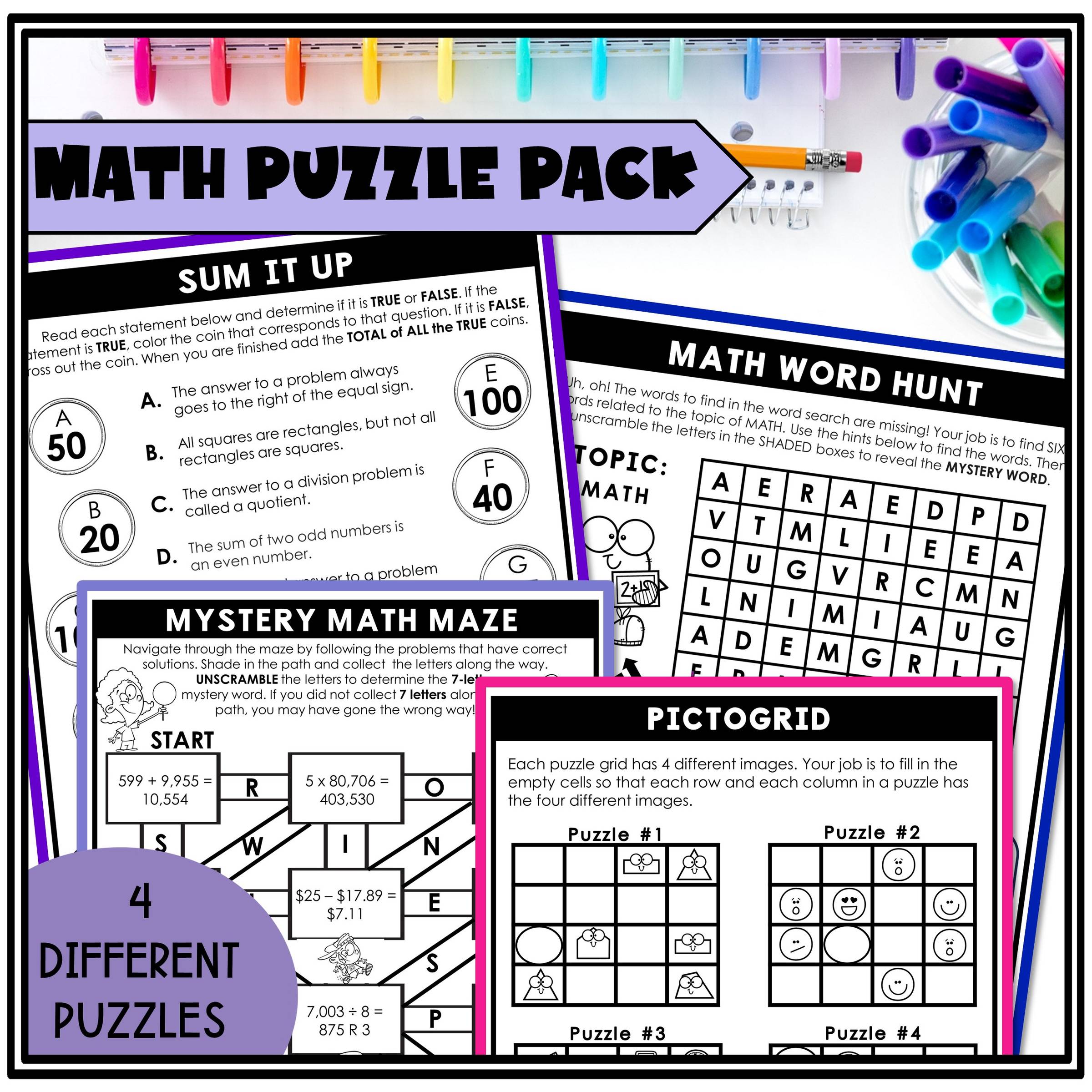 Math Puzzle Pack for Upper Elementary Students | Pam's Place~Teach ...