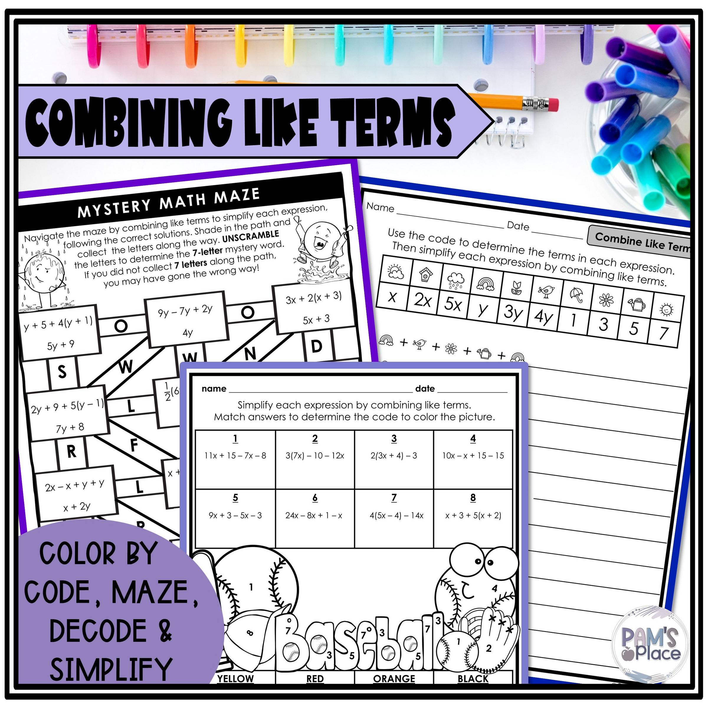 Combining Like Terms FREEBIE | Pam's Place