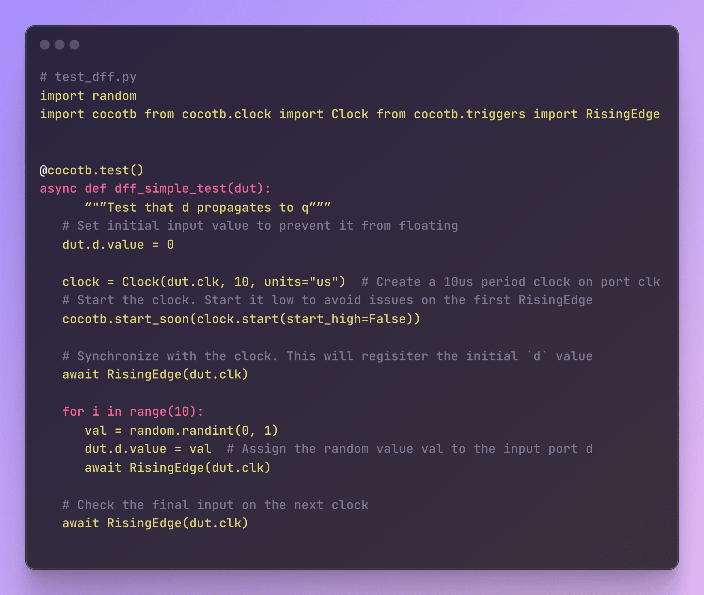 Running a simple Cocotb Testbench