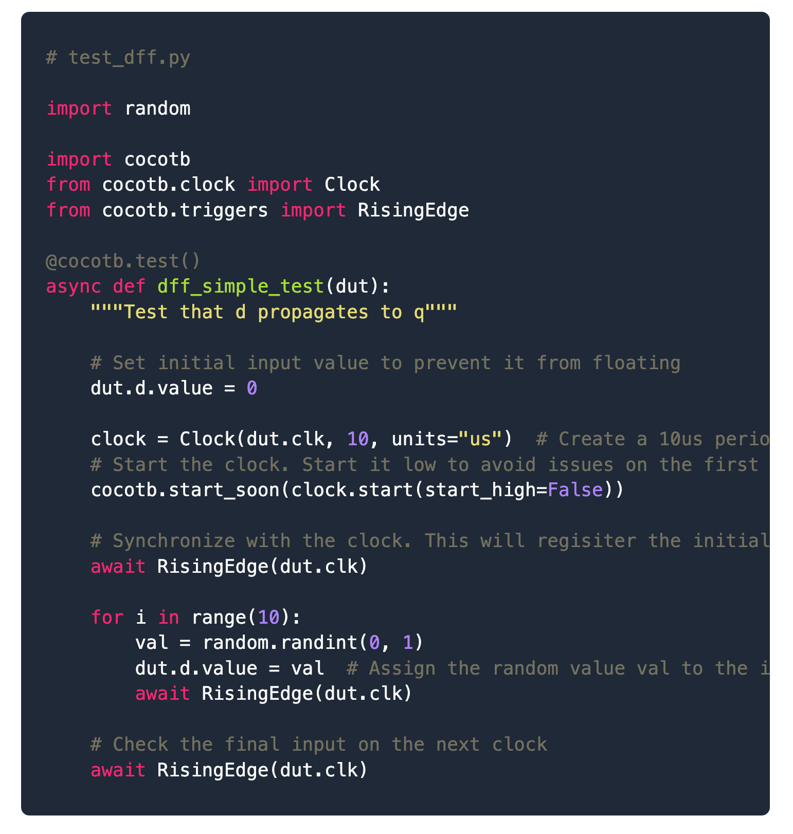 Creating a simple Cocotb Testbench