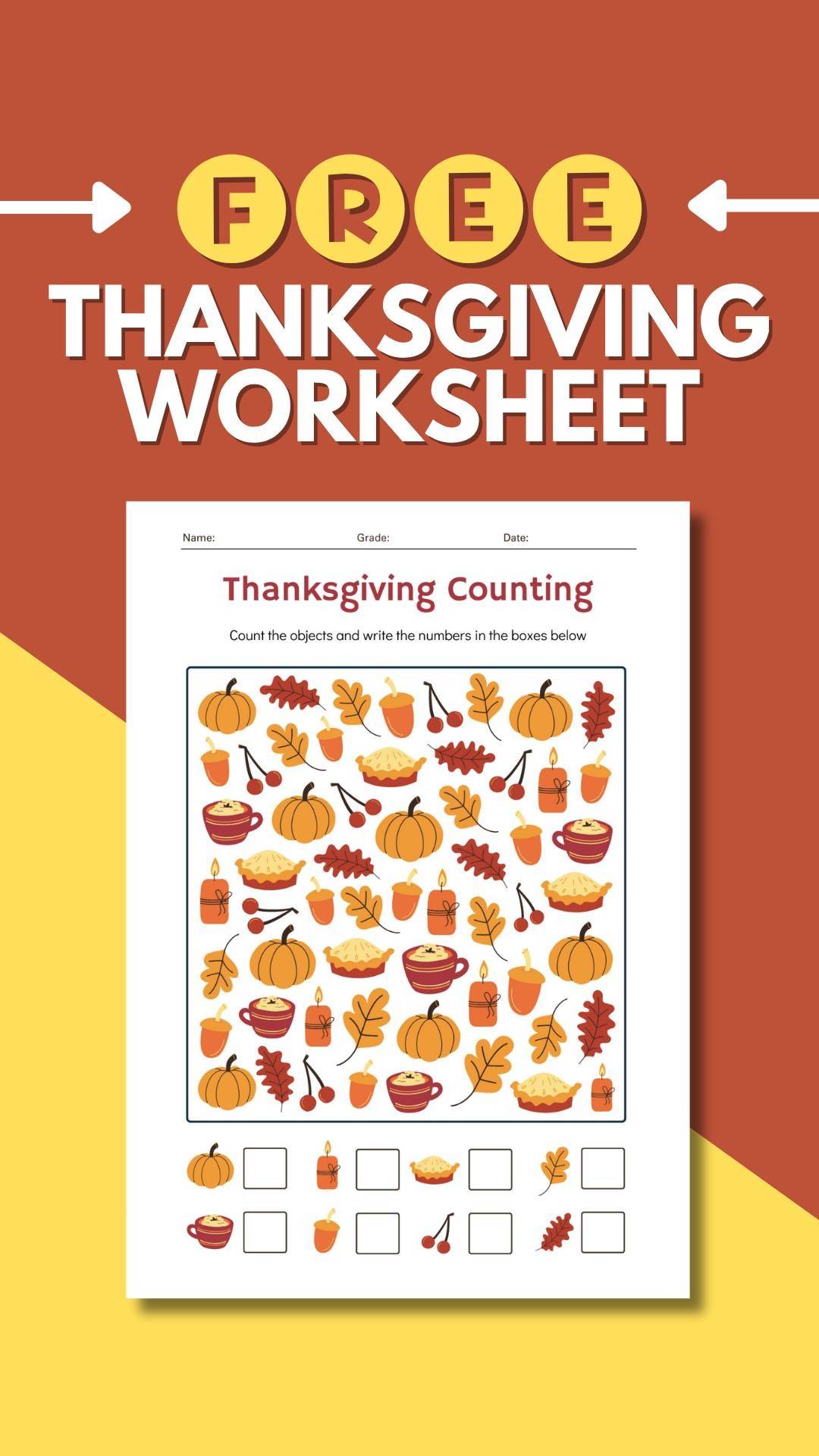 Free Thanksgiving Counting Worksheet