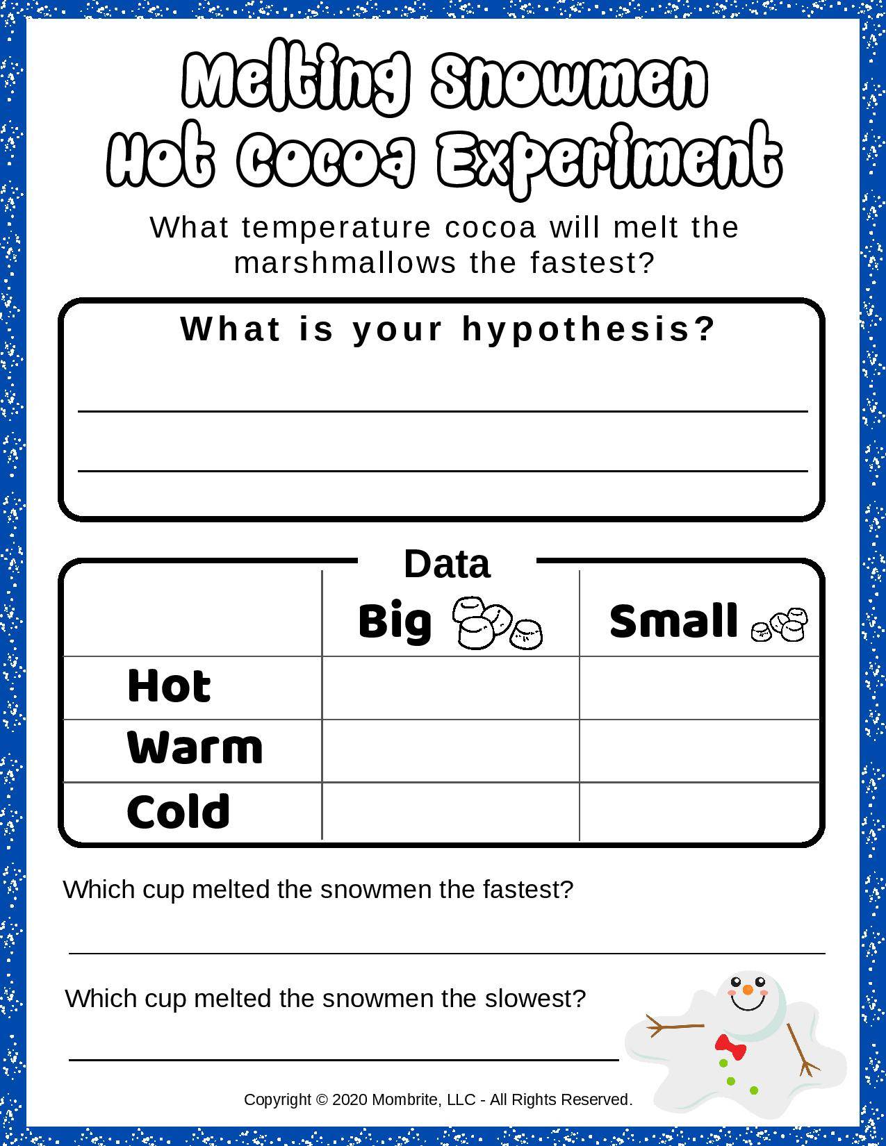 Free Melting Snowmen Hot Cocoa Worksheet