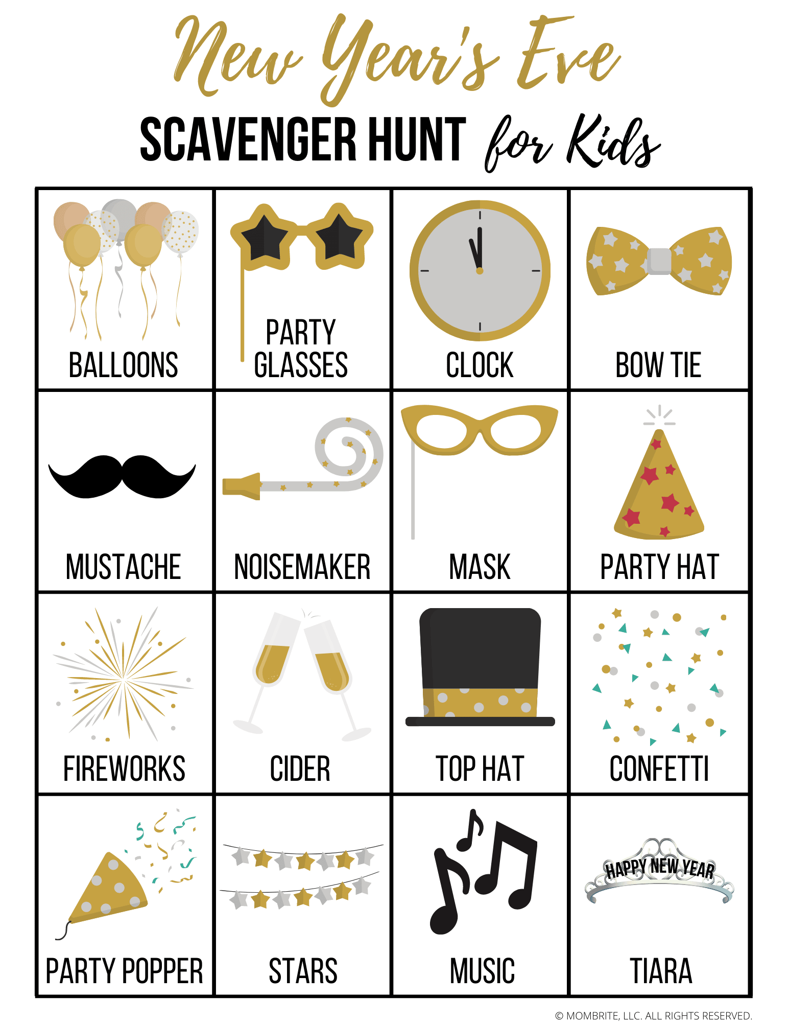 Free New Year's Eve Scavenger Hunt for Kids