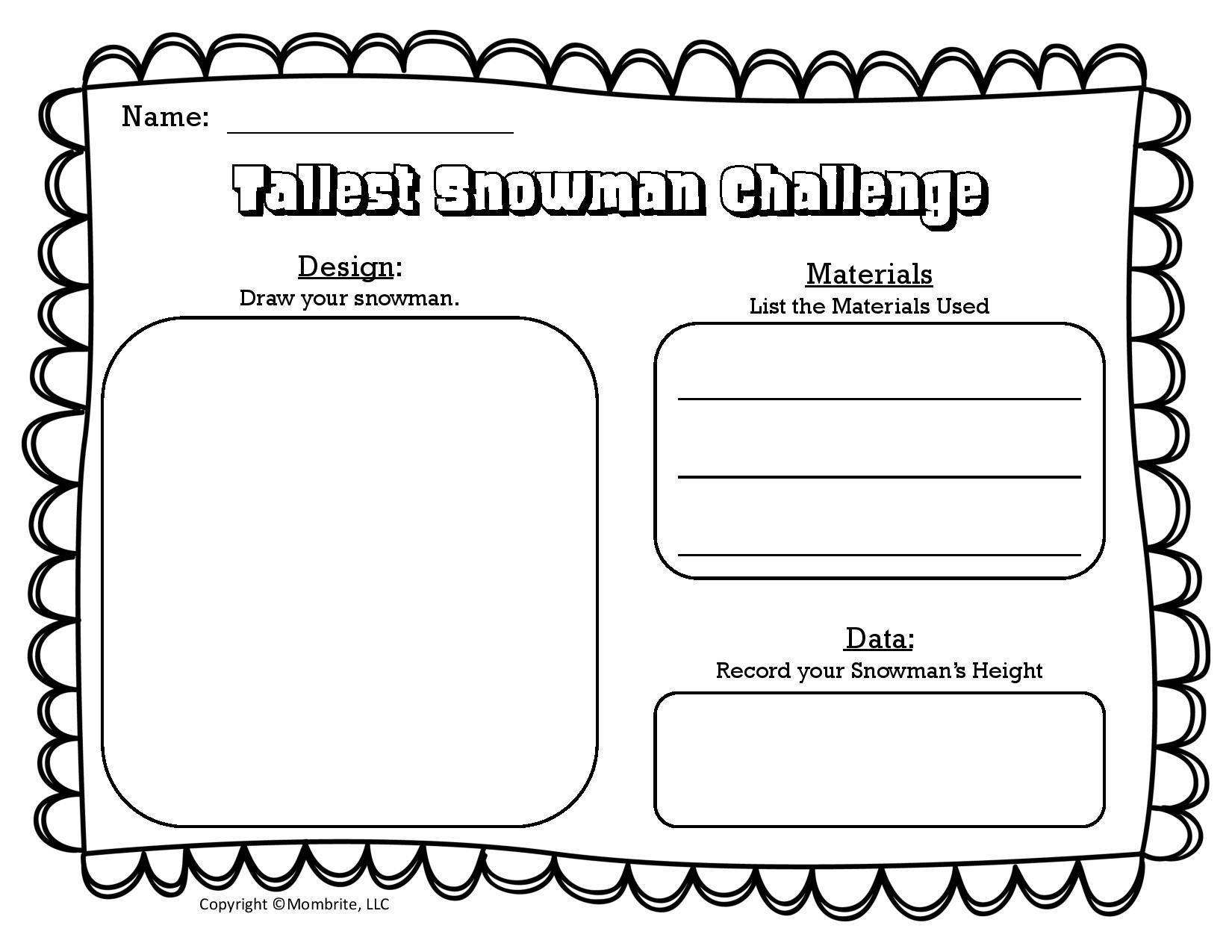 Free Tallest Snowman Challenge Worksheet