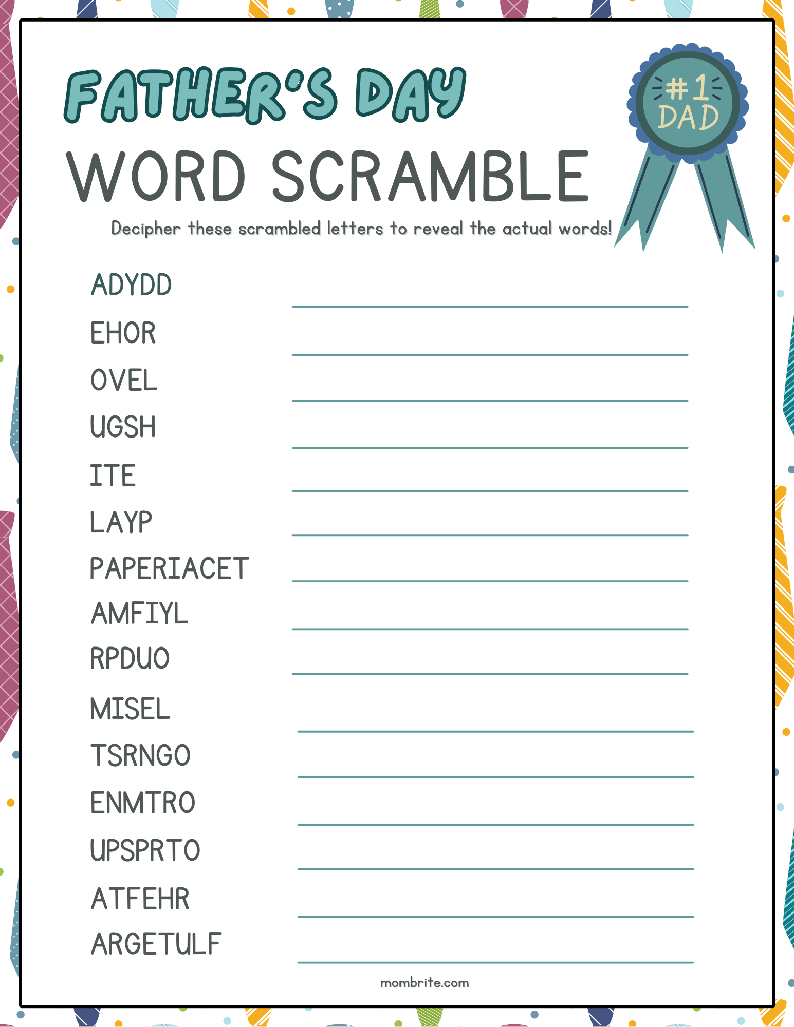 Free Father's Day Word Scramble