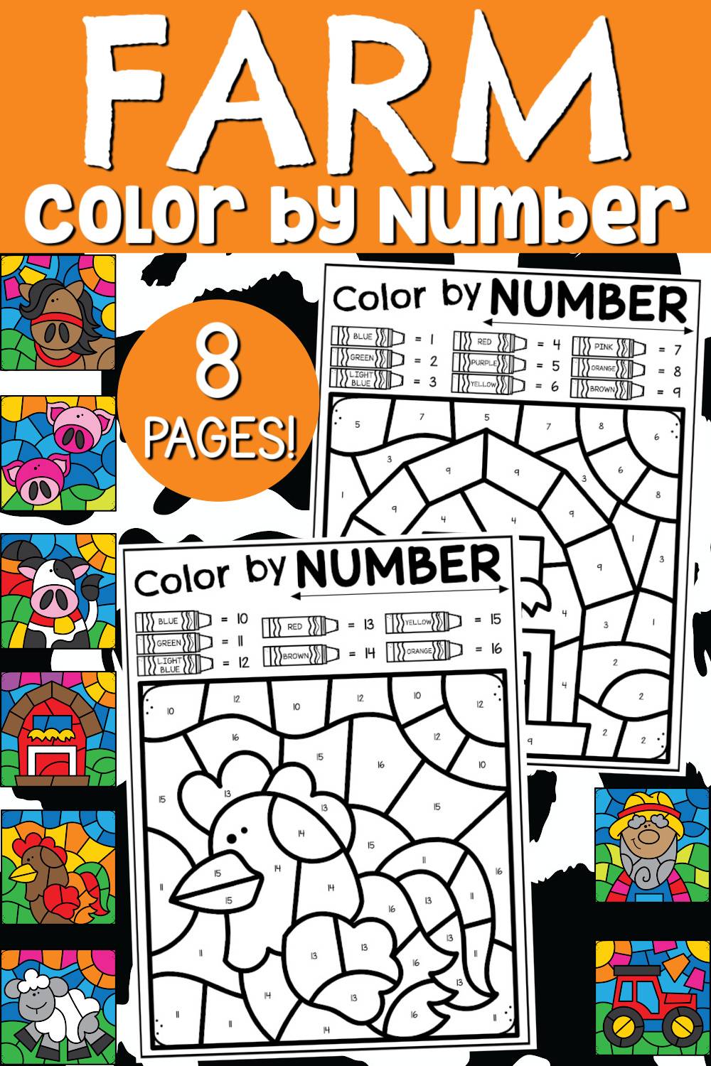 Free Farm Color by Number Worksheets