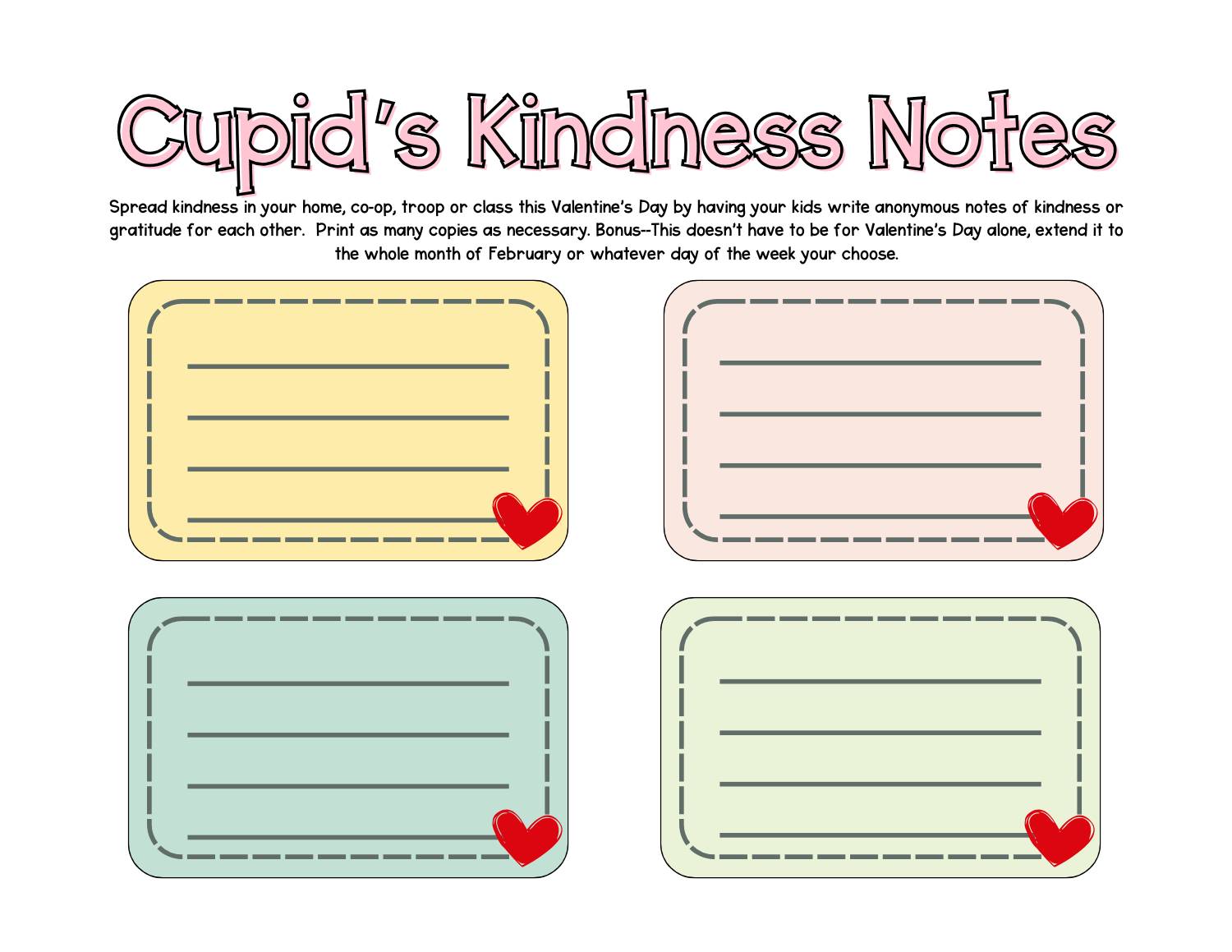 Valentine’s Day Kindness Notes for Kids (Free Printable) – Sillygeese ...