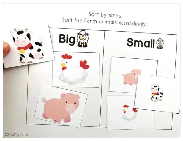 Farm Animals Printables Sort by Size Activities - FluffyTots